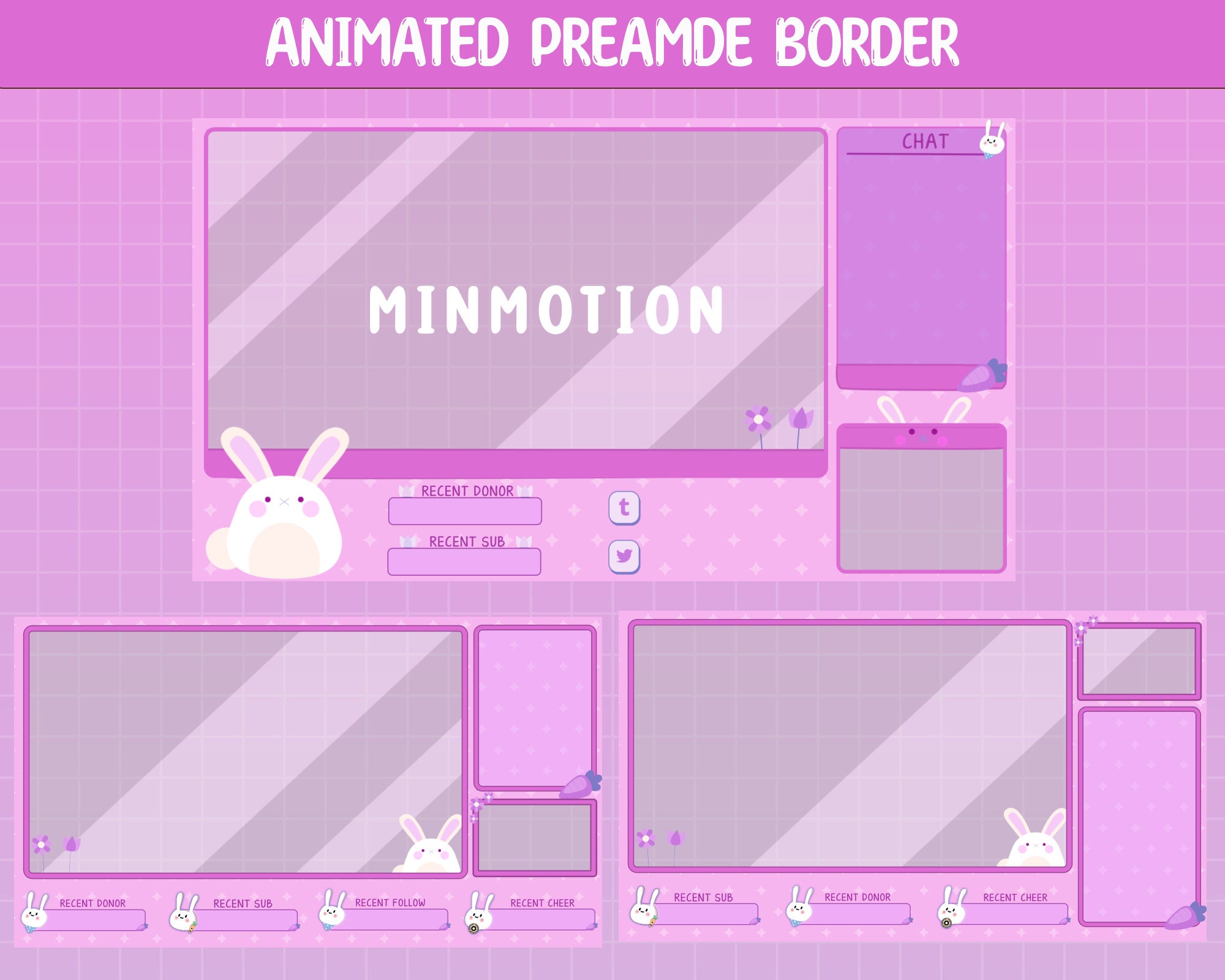 ANIMATED Cute Bunny Twitch Overlay Full Stream Package / Rabbit Screen ...