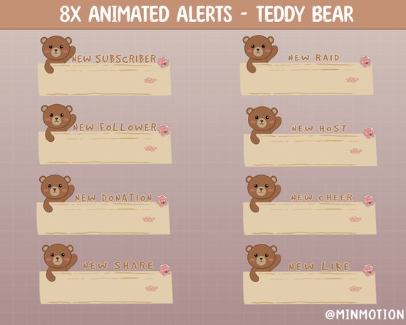 8x Animated Alert Teddy Bear Overlay Alerts / Kawaii Animal / - Etsy