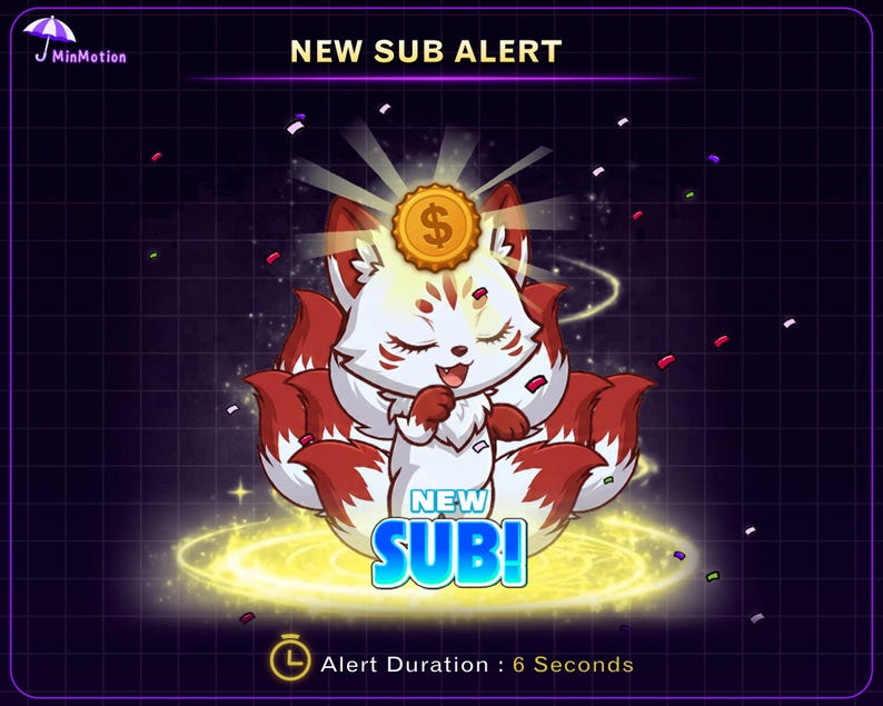 Unique Animated Cute Nine-tailed Fox Twitch Alerts Pack, Kitsune Stream ...