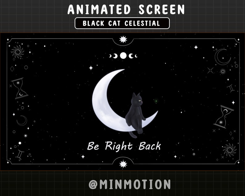 Animated Black Cat Twitch Stream Screen / Celestial Night Overlays ...