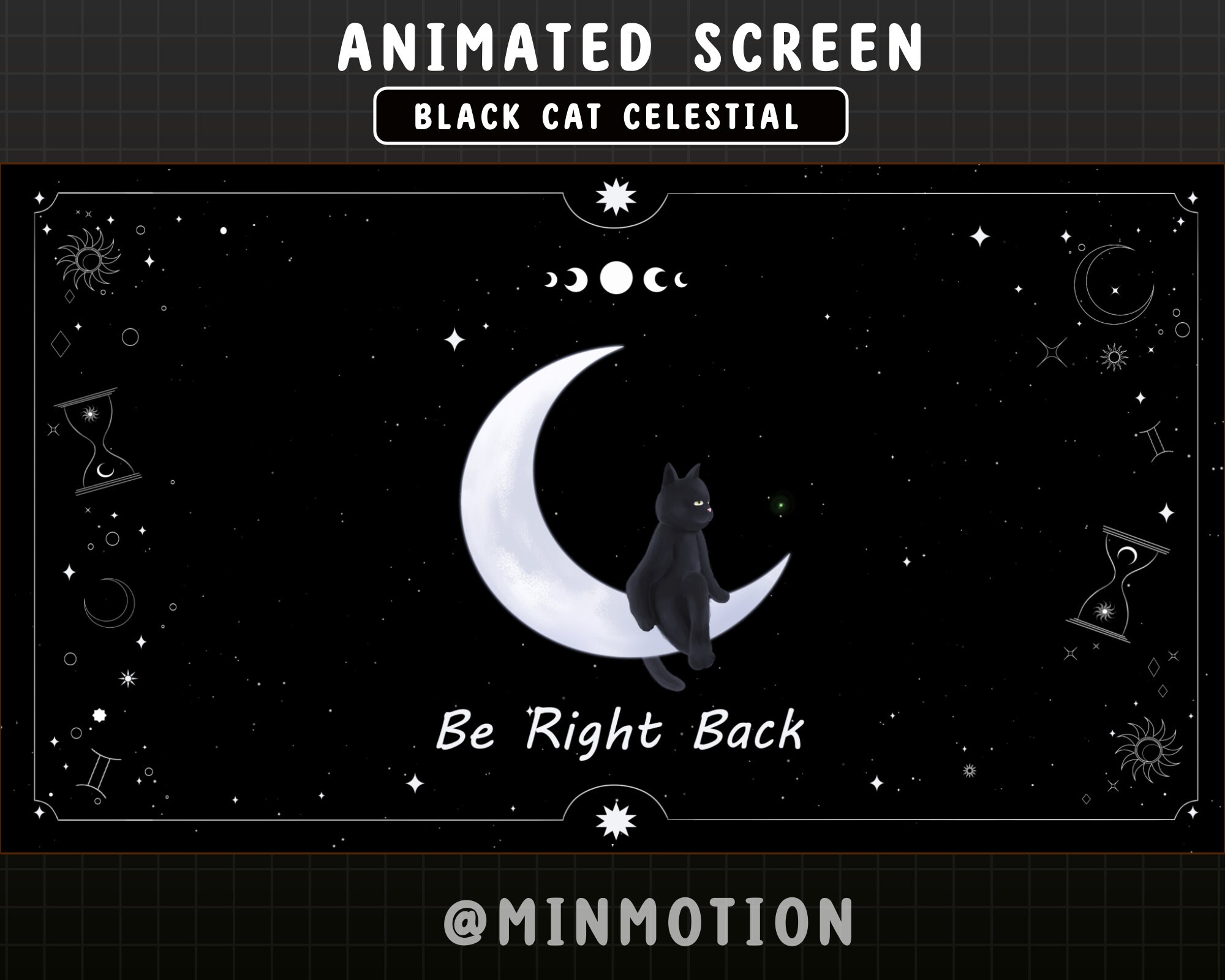 Animated Black Cat Twitch Stream Screen / Celestial Night Overlays ...