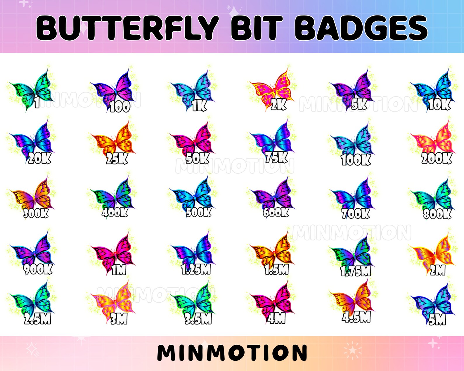 30x Butterfly Bit Badges/ Complete Twitch Bit Badges Set / - Etsy
