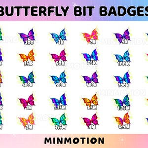 30x Butterfly Bit Badges/ Complete Twitch Bit Badges Set / Twitch Tier ...