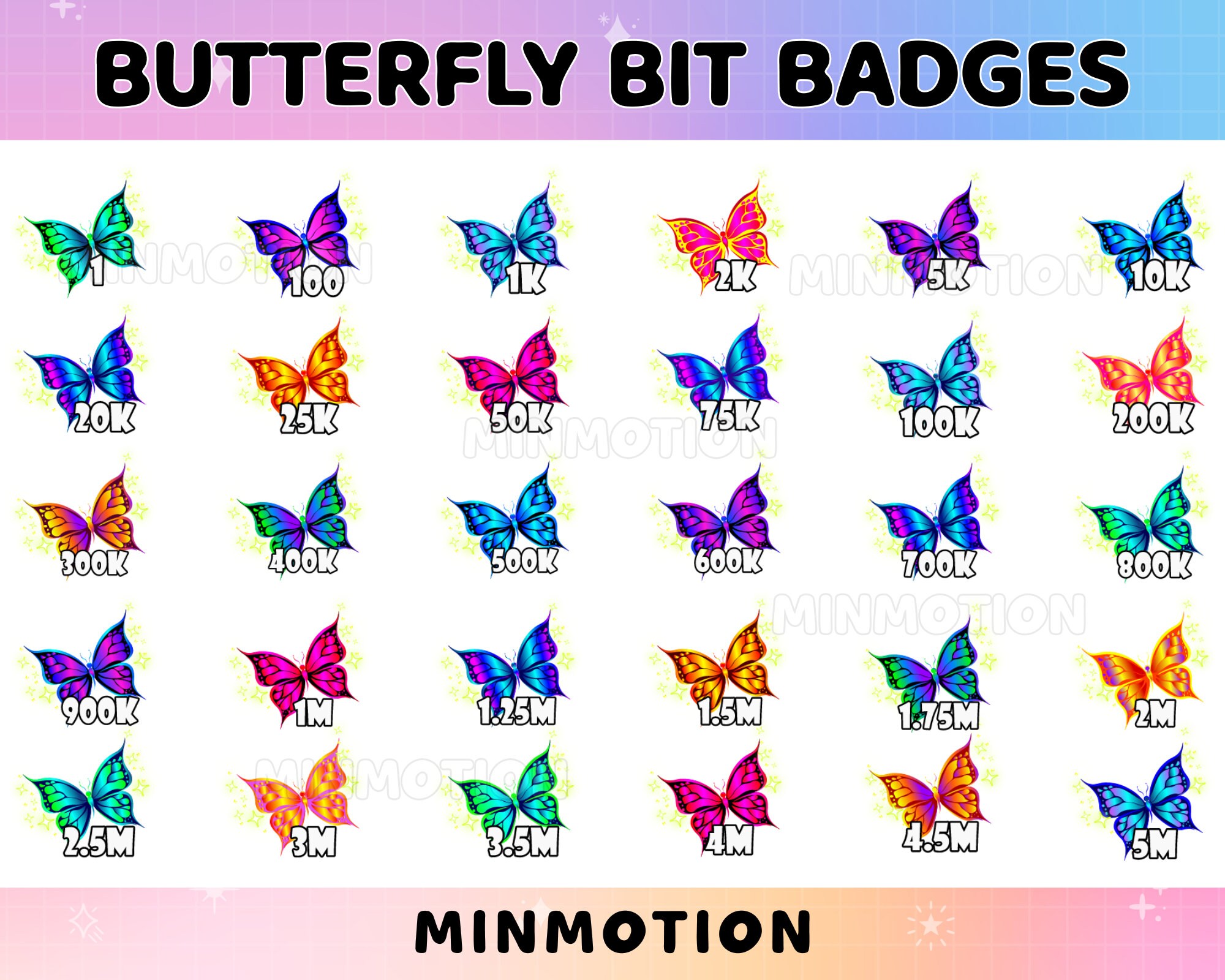 30x Butterfly Bit Badges/ Complete Twitch Bit Badges Set / - Etsy
