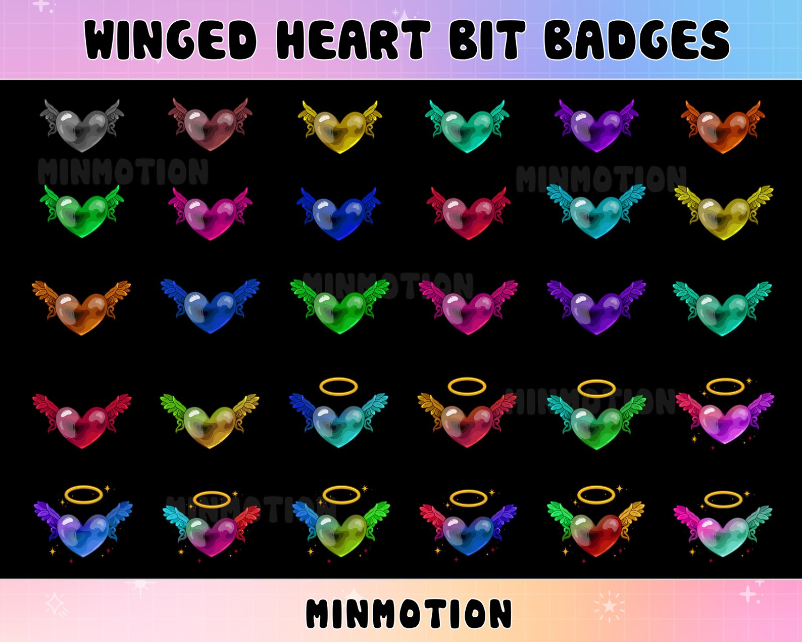 Winged Heart Twitch Sub Bit Badges / Kawaii Magic Heart Twitch / Number ...