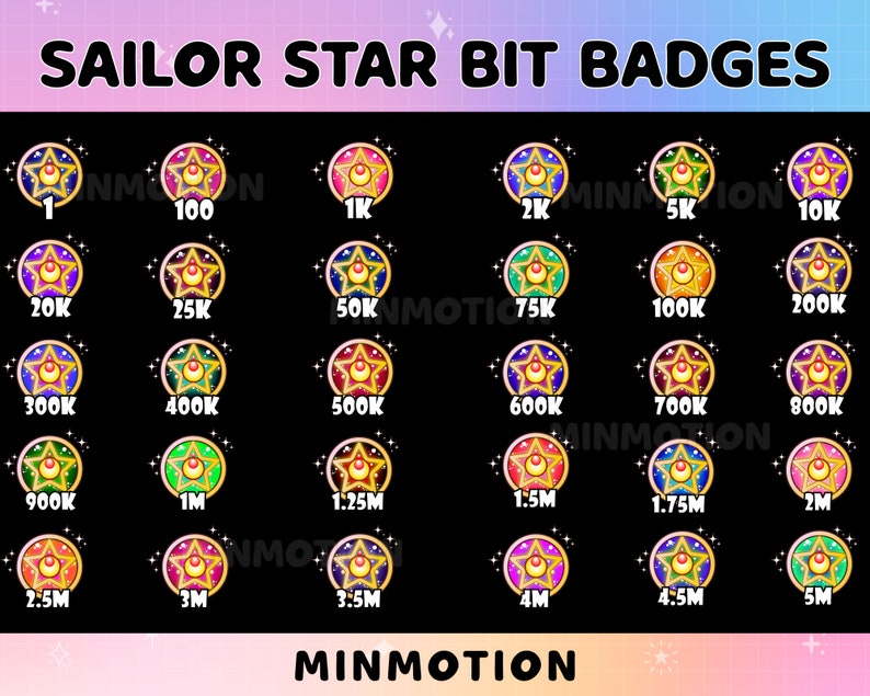 30x Cute Star Bit Badges / Complete Twitch Bit Badges Set / - Etsy