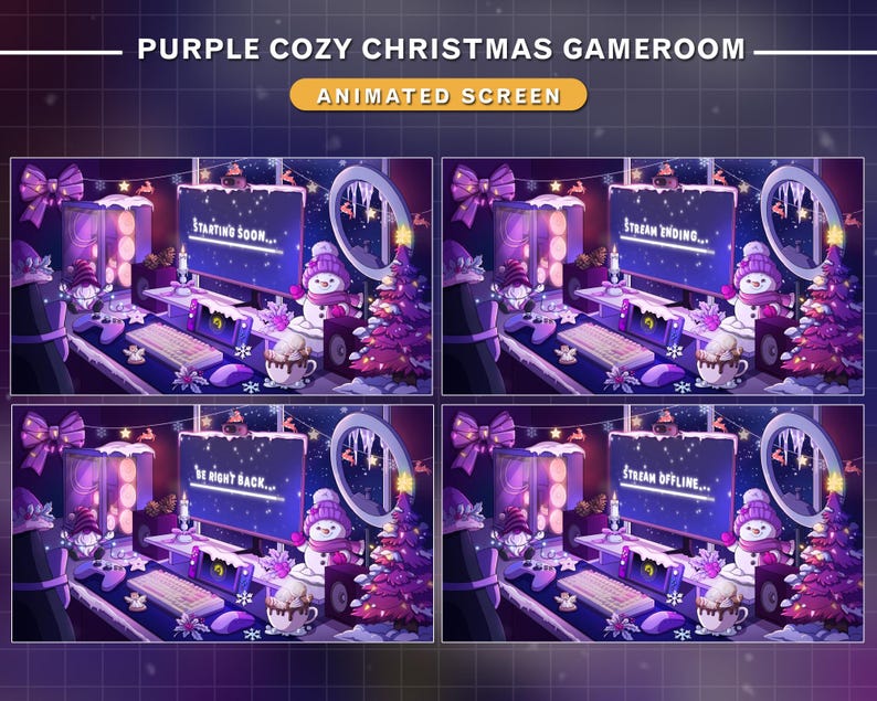 5x Animated Screens Purple Cozy Christmas Gameroom/ Xmas Twitch Overlay ...