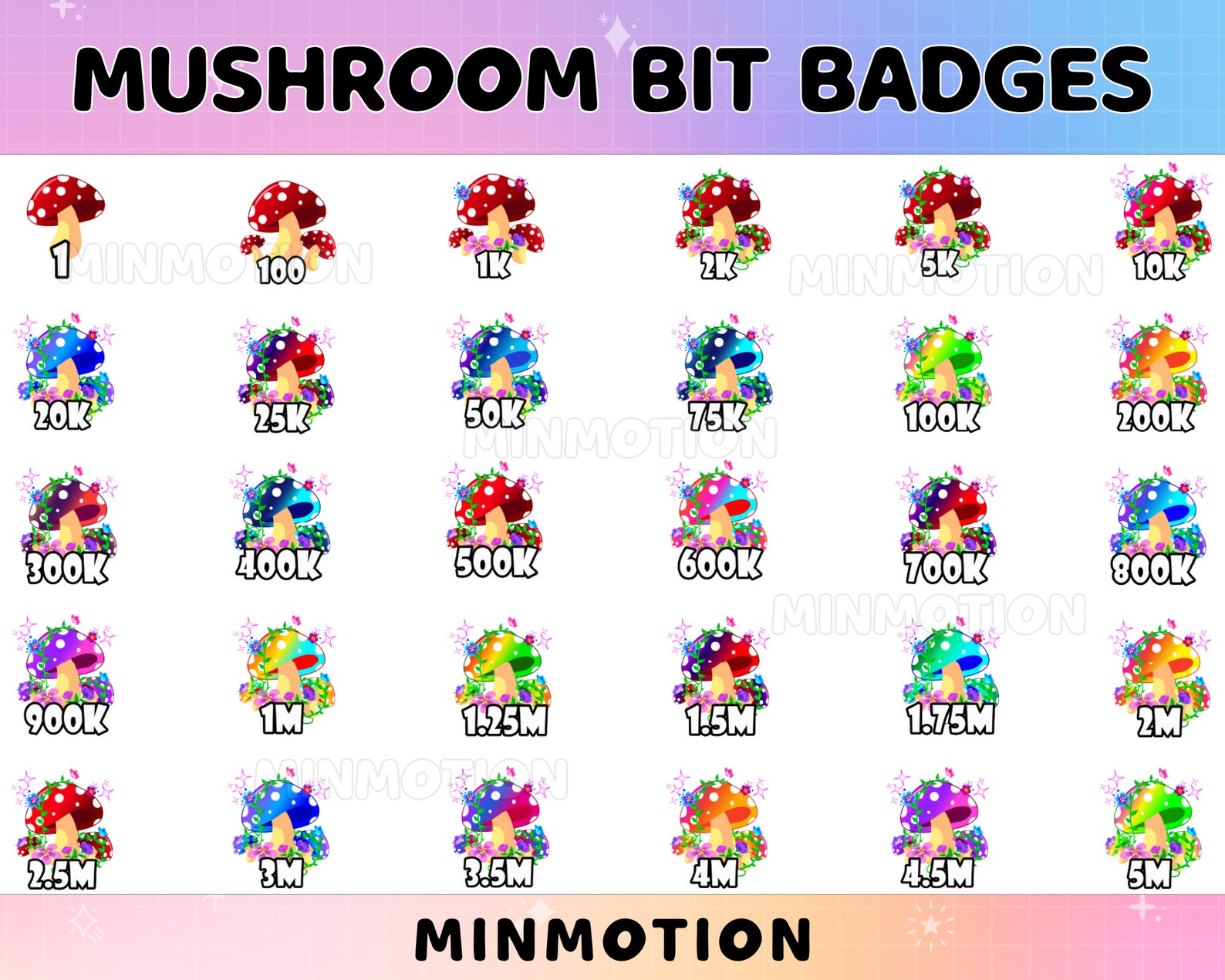30x Mushroom Bit Badges/ Complete Twitch Bit Badges Set/ - Etsy