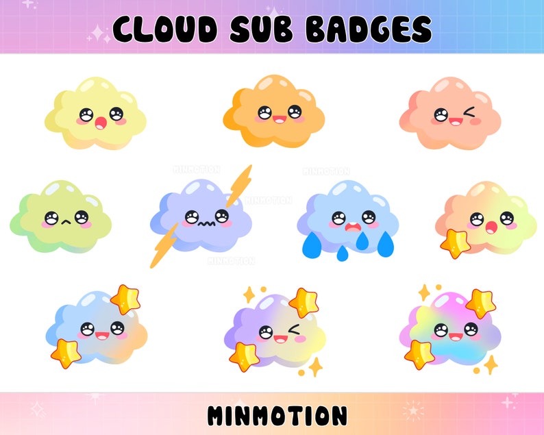 Cute Cloudy Sub Badges / Twitch Sub / Streamer Graphics / Star Bit Badge / Badges for Streamers ...