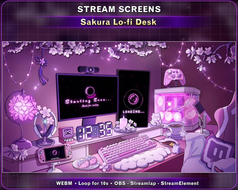 Animated Spring Sakura Lofi Desk Stream Screens, Cozy Pink Cherry ...