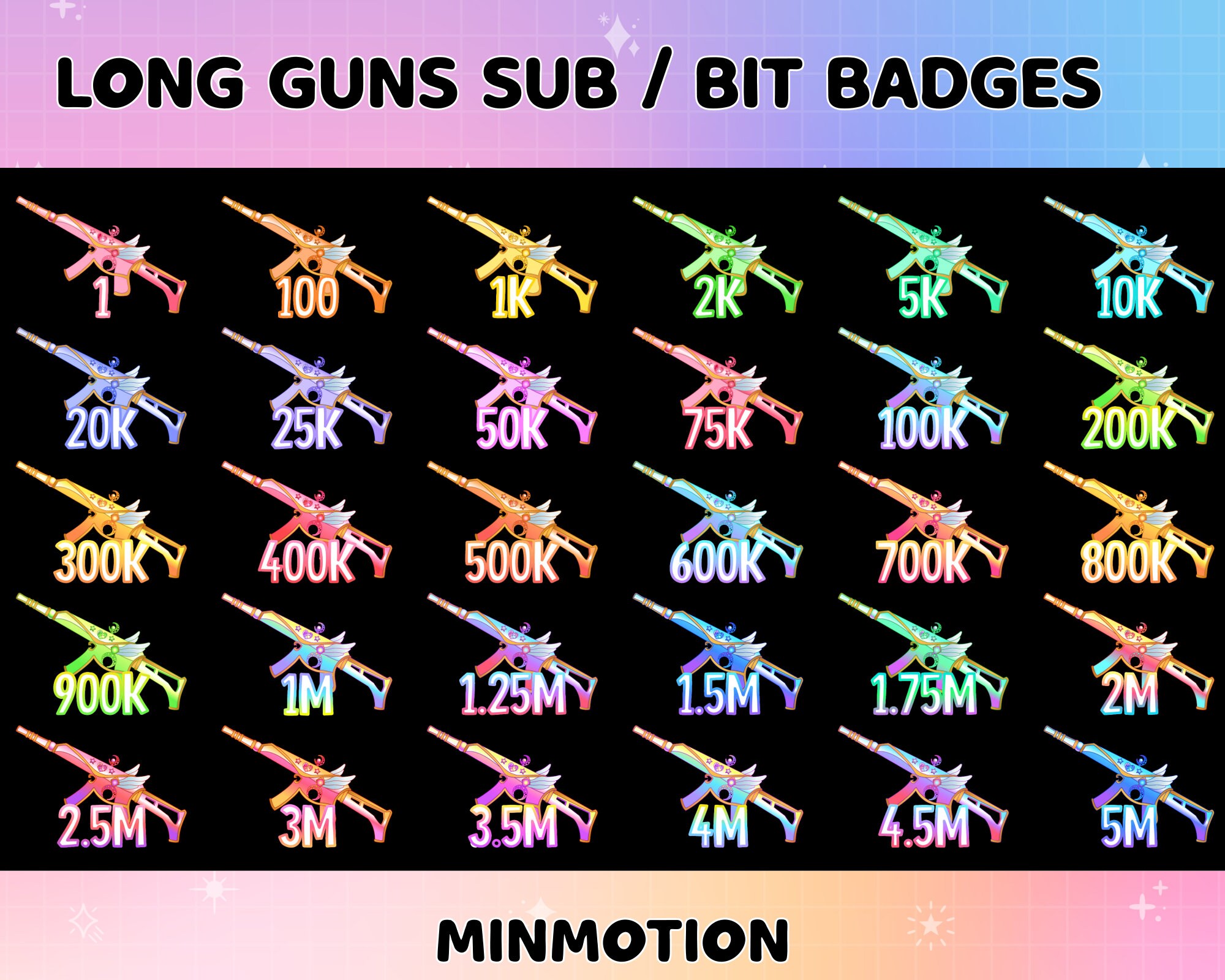 30x Long Guns Twitch Tier Bit Badges/ Complete Twitch Bit - Etsy
