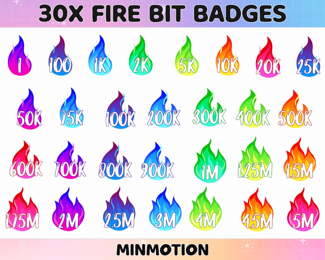 30x Fire Bit Badges/ Complete Twitch Bit Badges Set/ Twitch Tier Badges ...