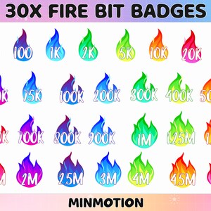 30x Fire Bit Badges/ Complete Twitch Bit Badges Set/ Twitch Tier Badges ...
