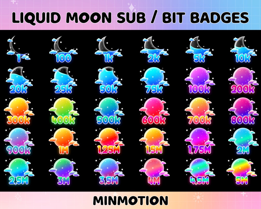 30x Liquid Moon and Cloudy Twitch Bit Badges / Magic Moon Star / Bit ...