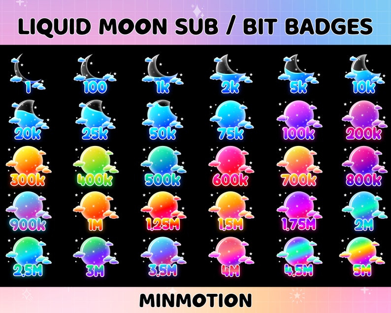 30x Liquid Moon and Cloudy Twitch Bit Badges / Magic Moon Star - Etsy