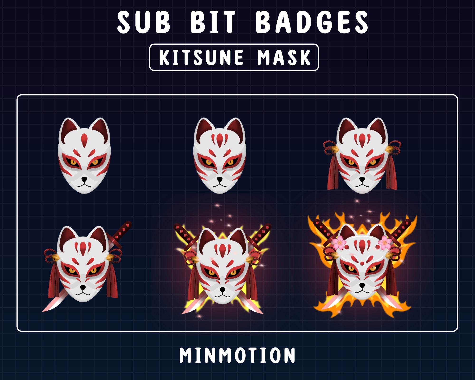 Kitsune Mask Sub Bit Badges / Fox Twitch Badges / Warrior - Etsy