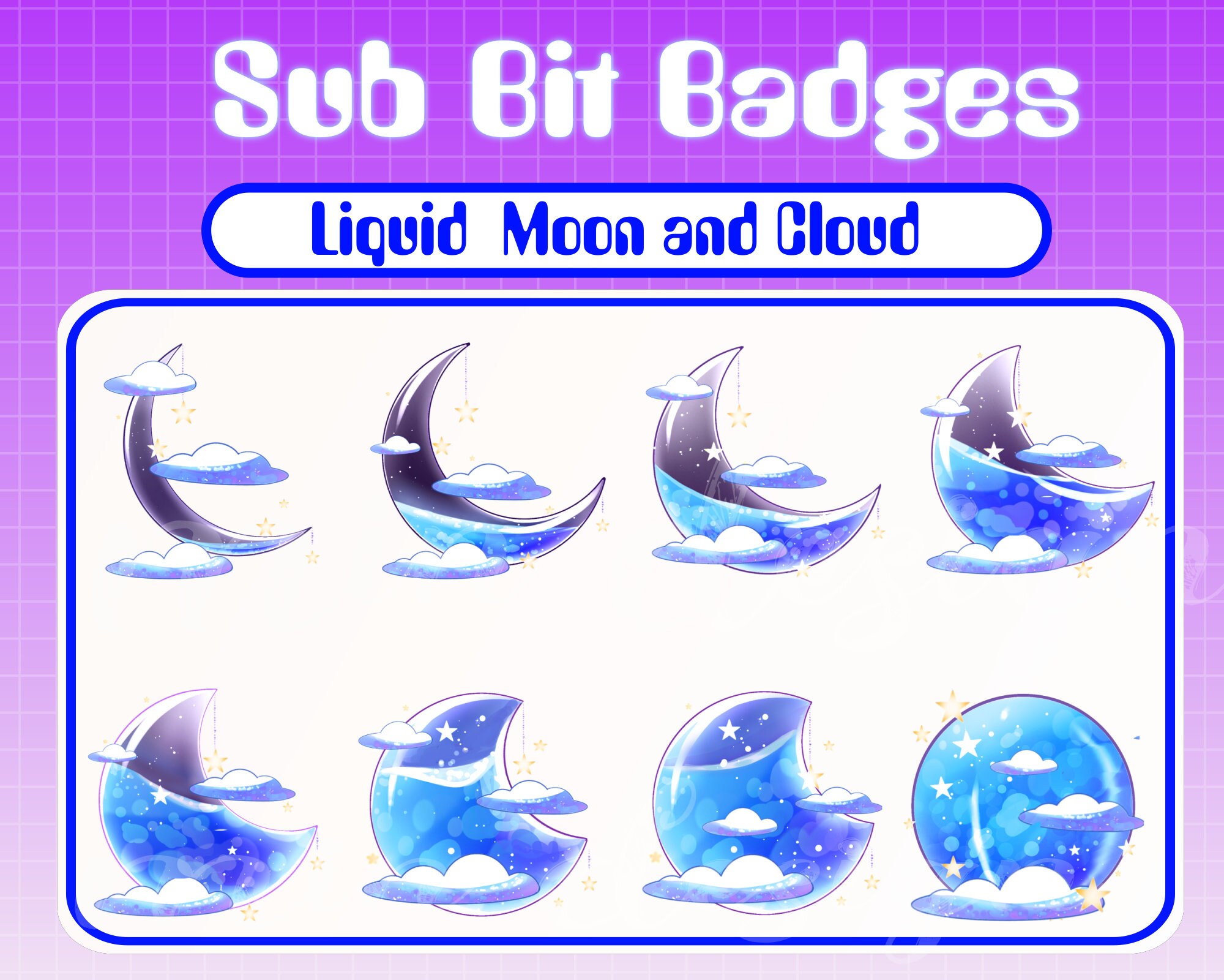 Dark Blue Liquid Moon and Cloudy Sub Badges / Twitch Sub / Streamer ...