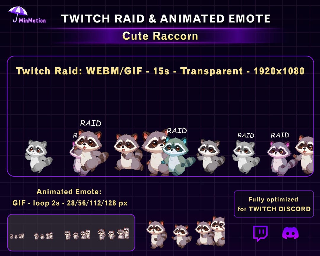 Animated Cute Raccoon Twitch Raid Alert, Raccoon Raid Animation With ...