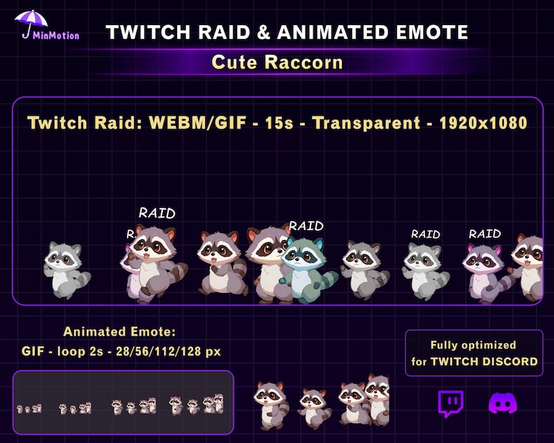 Animated Cute Raccoon Twitch Raid Alert, Raccoon Raid Animation With ...