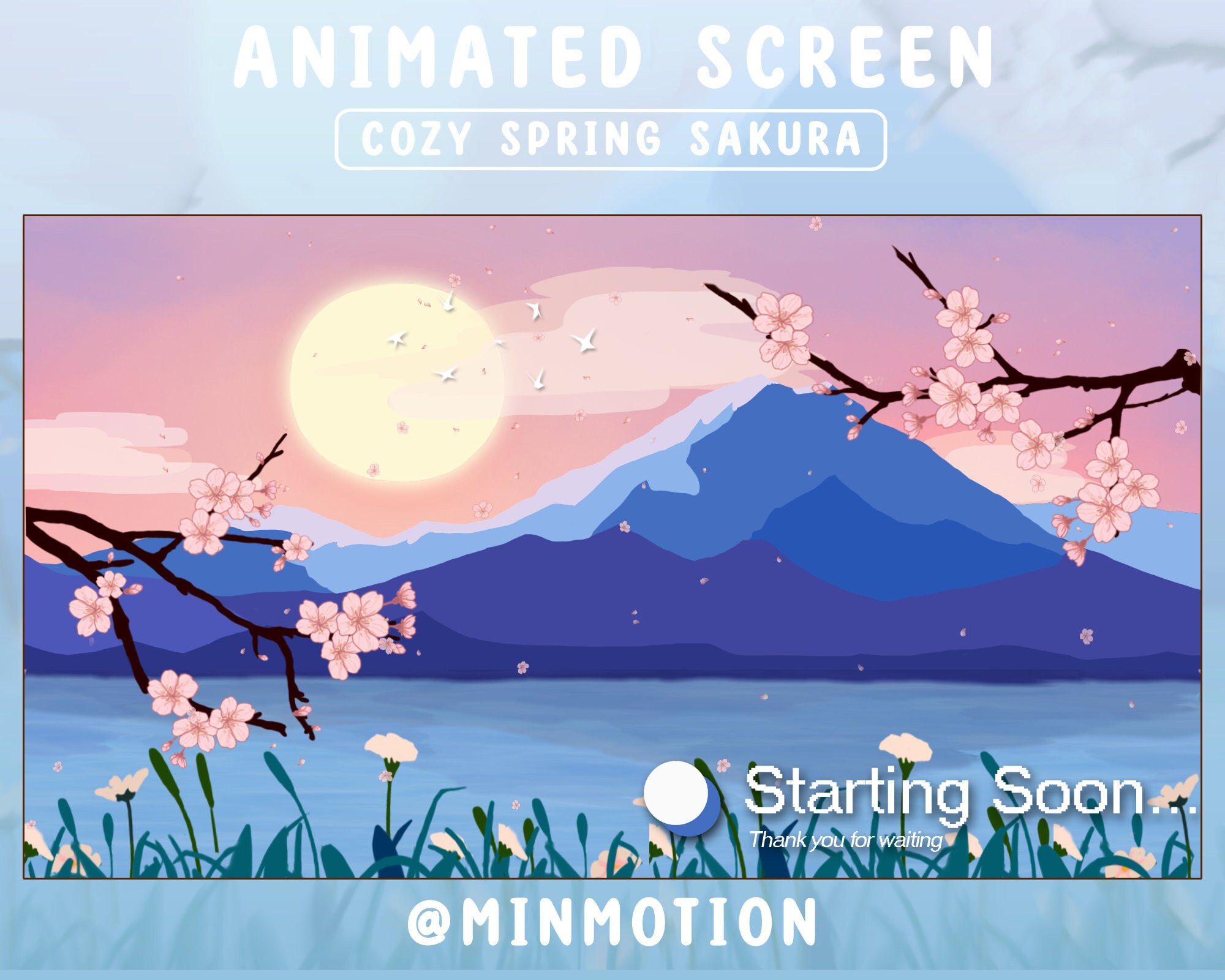 Animated Sakura Cherry Blossom Twitch Stream Package / Blue Cozy Spring ...