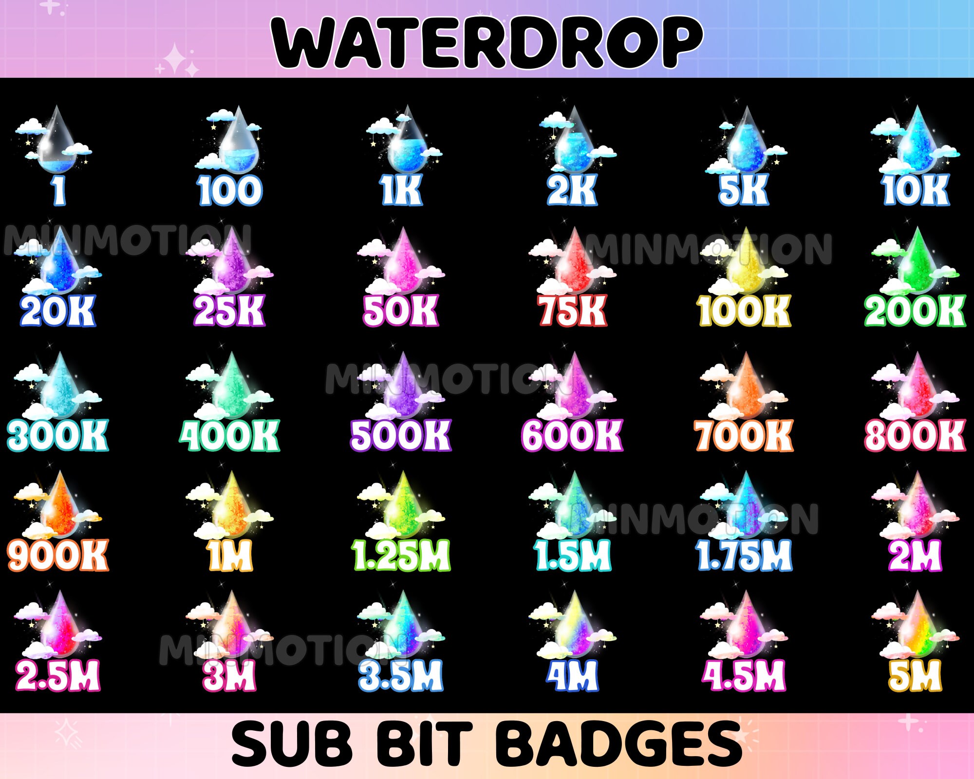 Liquid Water Drop Anh Cloudy Twitch Sub Bit Badges / Kawaii - Etsy