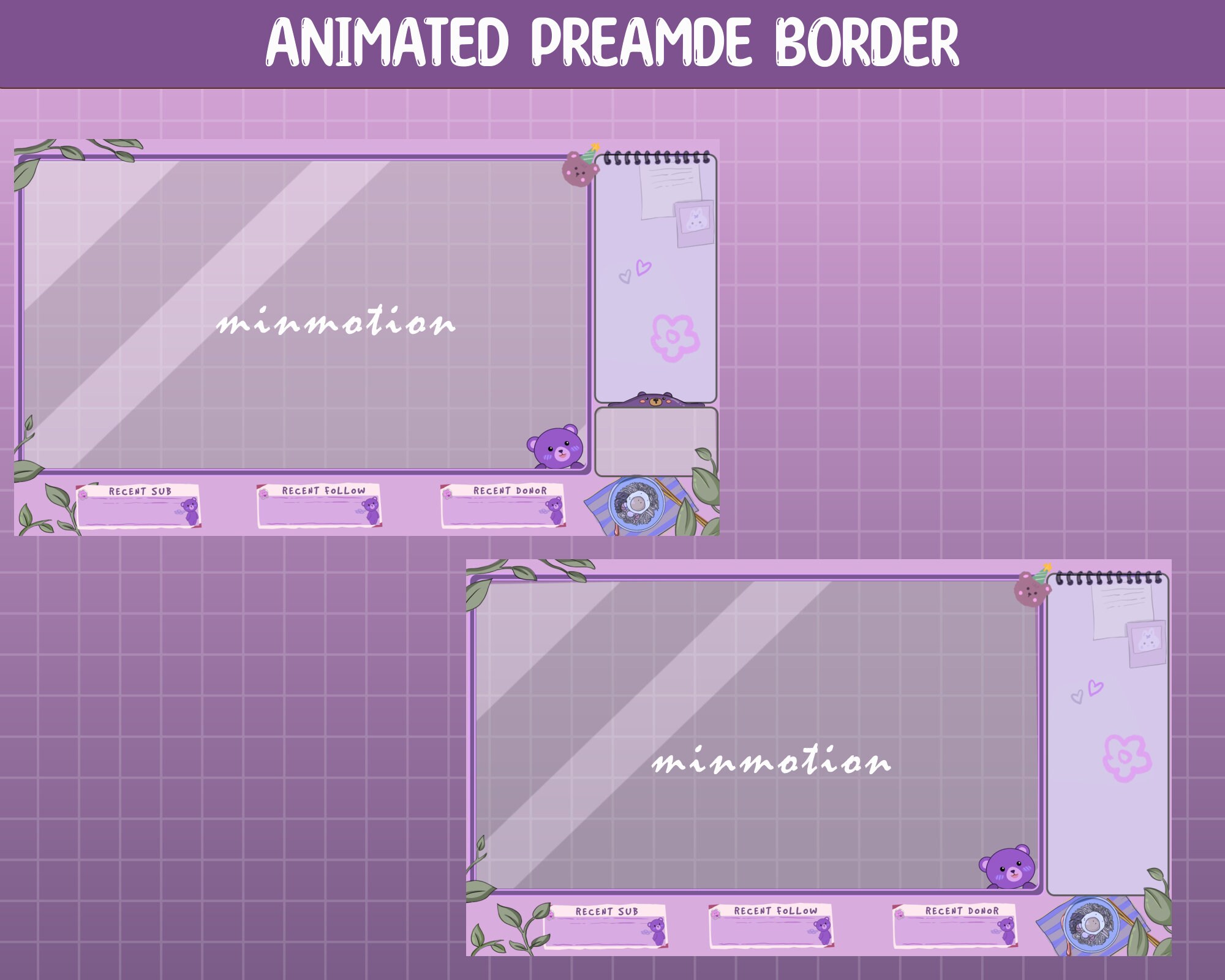 FULL ANIMATED Cute Purple Bear Twitch Stream Package Overlay / Retro ...