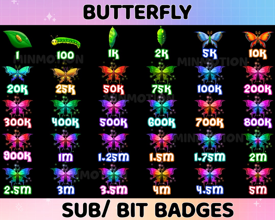 Butterfly Bit Badges/ Complete Twitch Bit Badges Set / Twitch Tier ...