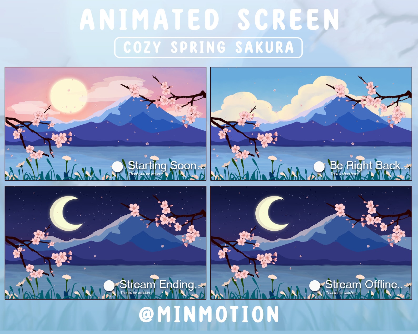 Animated Sakura Cherry Blossom Twitch Screen / Blue Cozy - Etsy