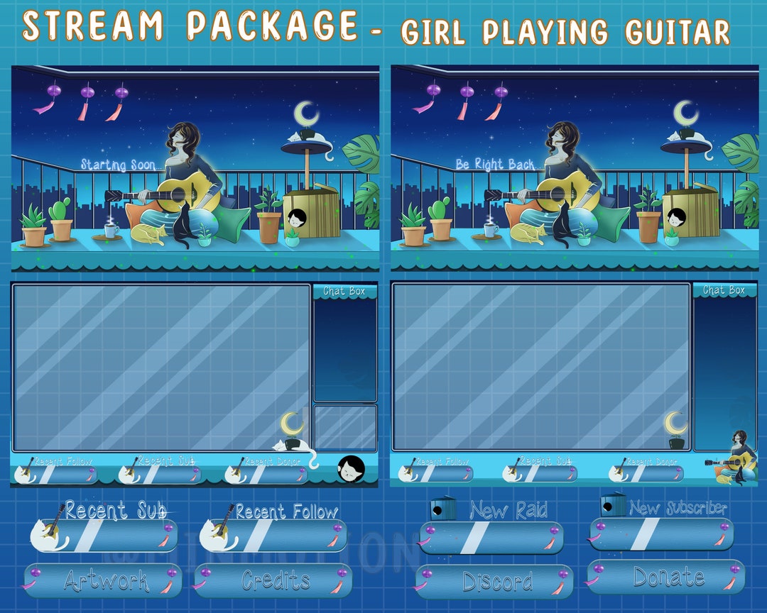FULL ANIMATED Girl Playing Guitar Music Overlay Scene / Animated Rooftp ...