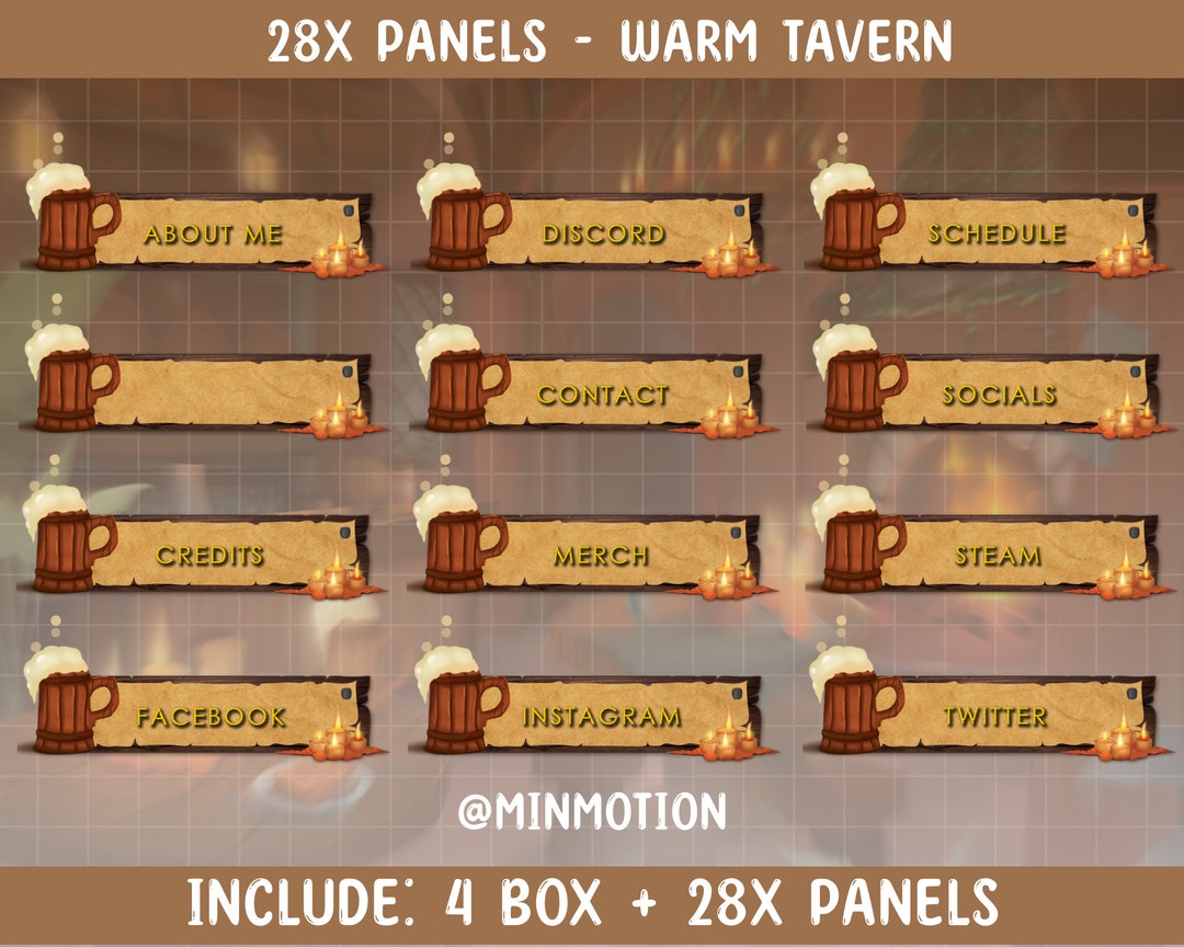 28x Panels Warm Tavern Twitch Screen/ Medieval Fantasy Tavern Overlay ...