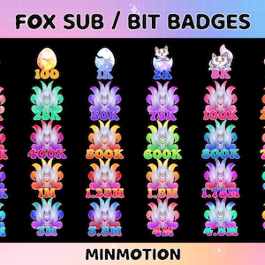 30x Fox Twitch Bit Badges / Kawai Animal Sub Badges / Bit Tier Badges ...