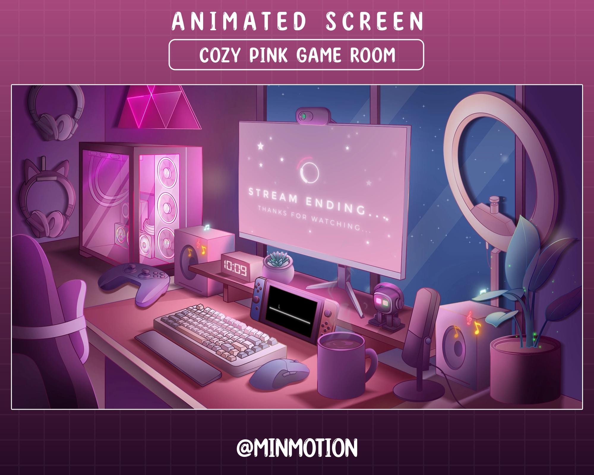 Animated Cozy Pink Game Room Twitch Screen / Gamer Twitch Overlay ...