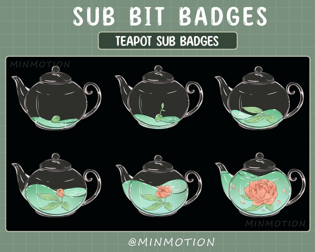 Tea Pot Sub Badges for Streamer / Flower Blossom Sub Badges / Loyalty ...