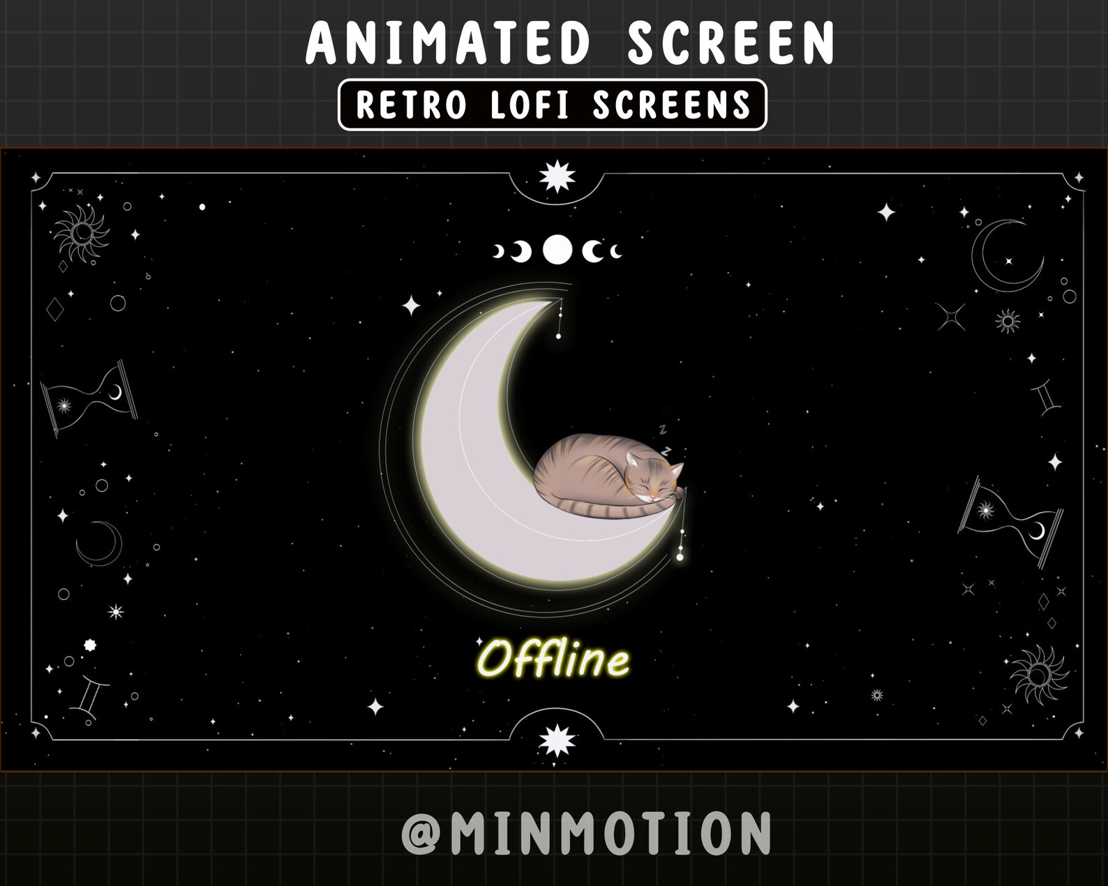 FULL ANIMATED Tabby Cat Twitch Stream Package/ Celestial Night Overlays ...