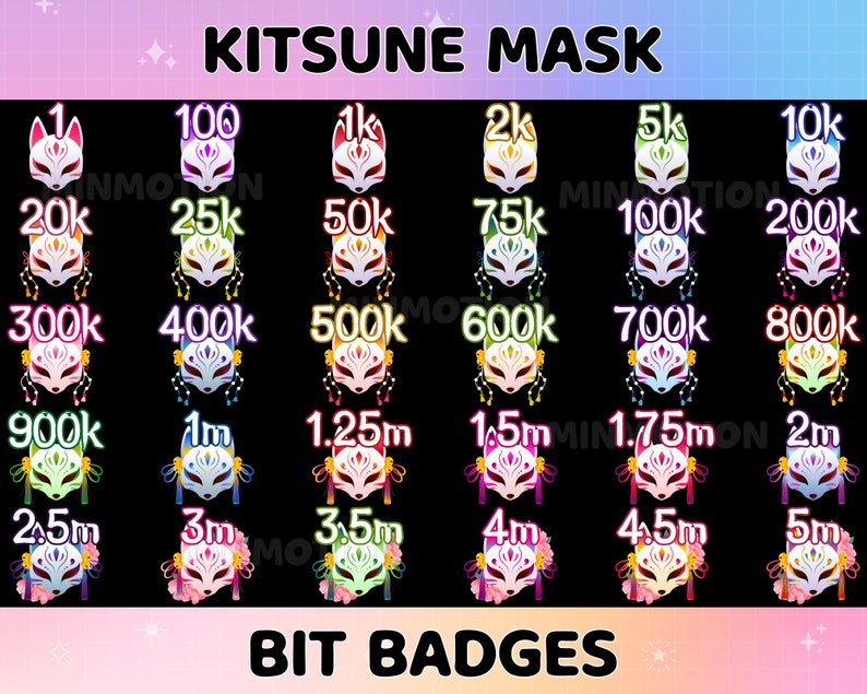 Kitsune Mask Twitch Bit Badges / Complete Twitch Bit Badges - Etsy