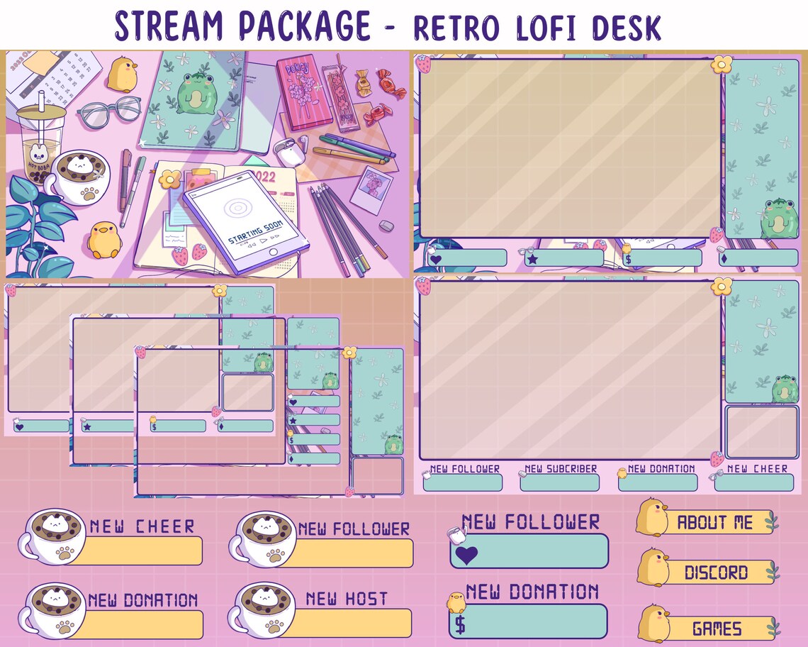 FULL ANIMATED Retro Lofi Desk Twitch Stream Package Overlay / - Etsy