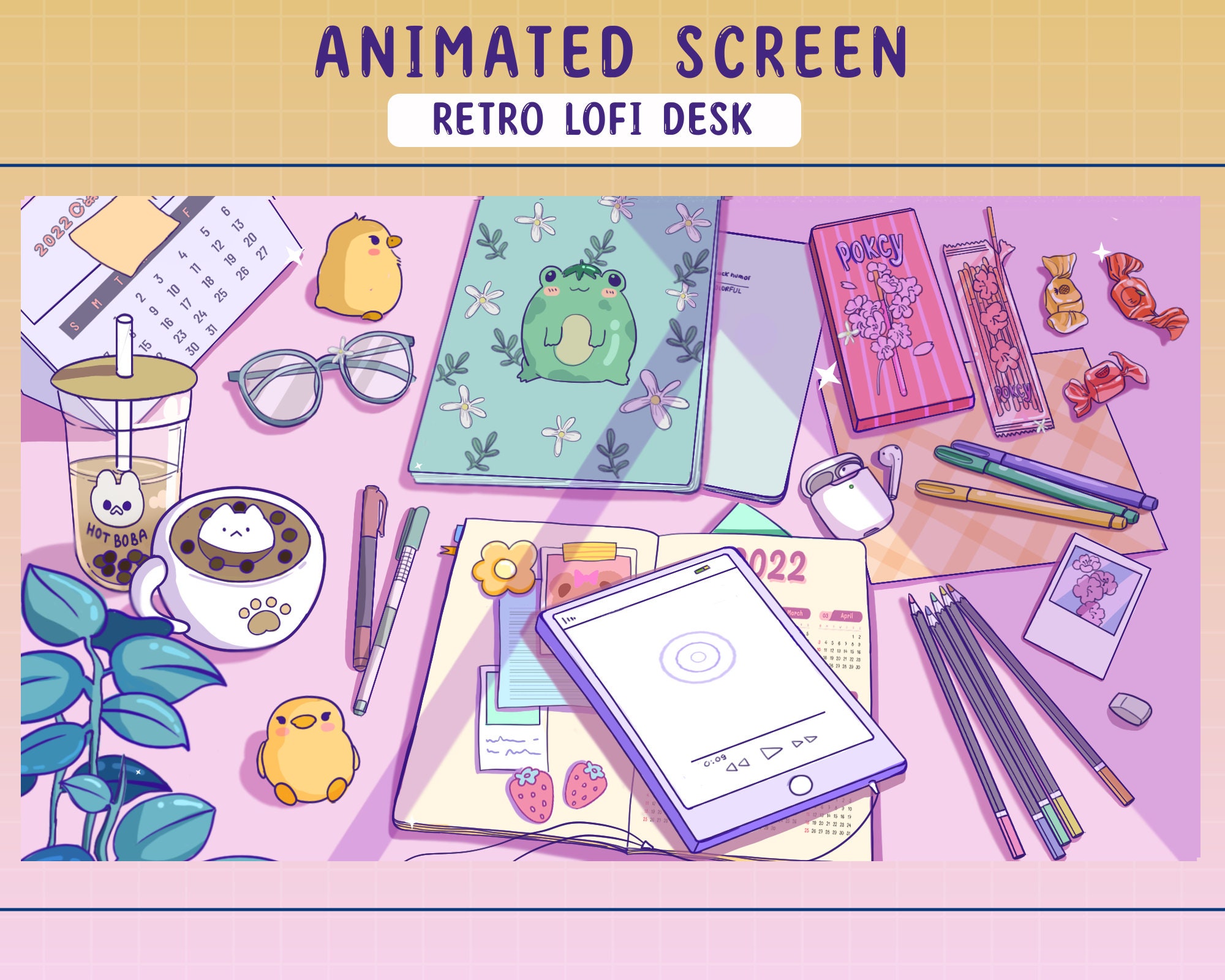 FULL ANIMATED Retro Lofi Desk Twitch Stream Package Overlay / - Etsy