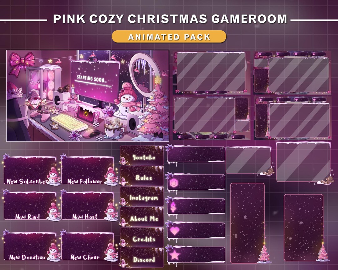 FULL PACKAGE Animated Pink Cozy Christmas Gameroom/ Christmas Twitch ...