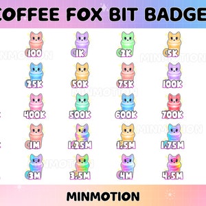 30x Coffee Fox Twitch Tier Bit Badges/ Complete Twitch Bit Badges Set ...