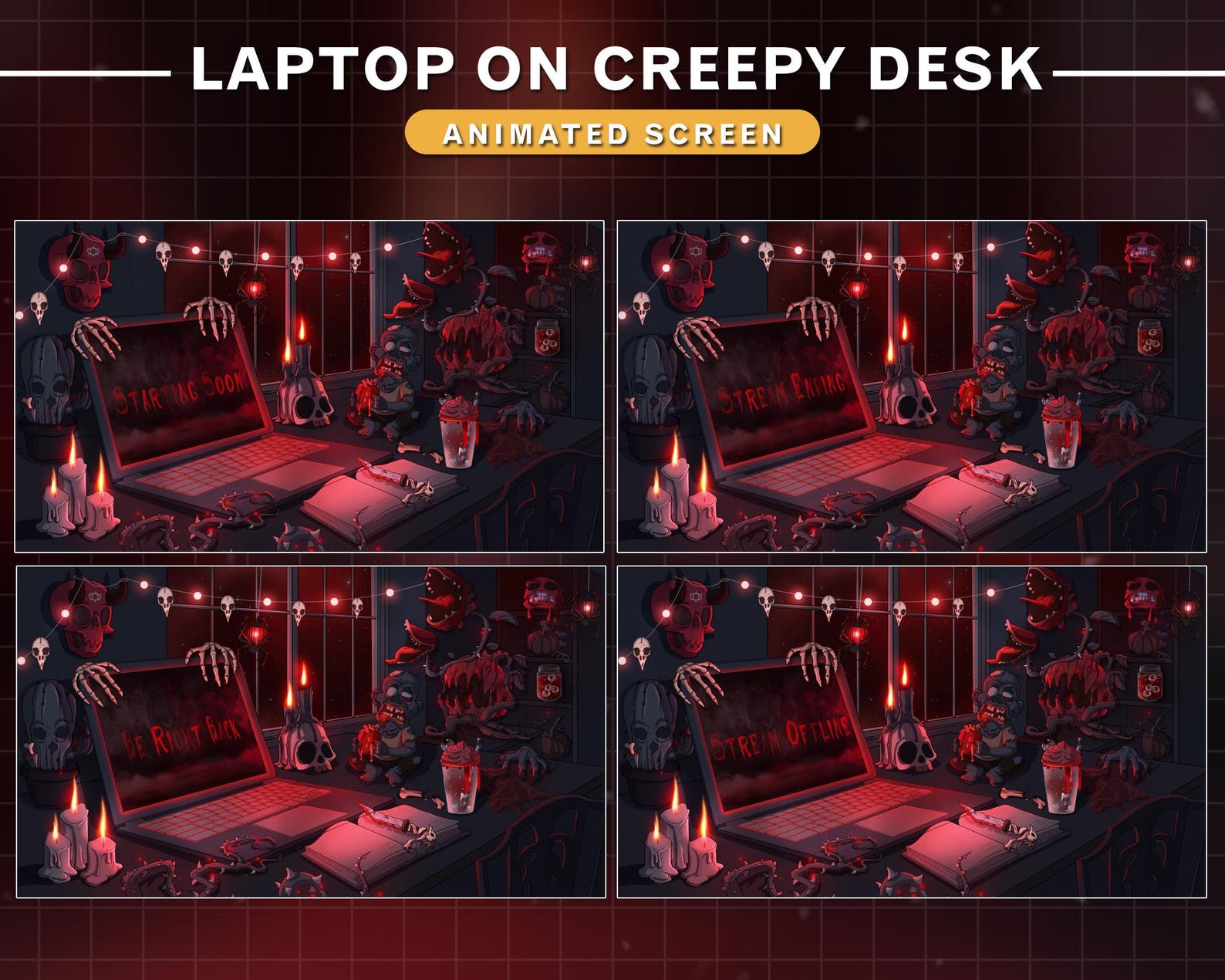 Animated Halloween Game Room Twitch Screen / Horror Laptop Desk Twitch ...