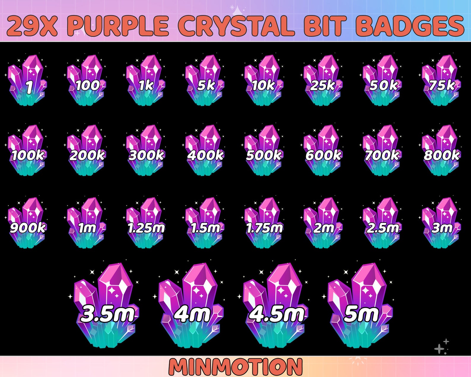 29x Crystal Gem Bit Badges / Complete Twitch Bit Badges Set / - Etsy