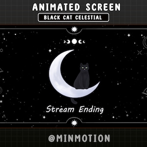 FULL ANIMATED Black Cat Twitch Stream Package/ Celestial Night Overlays ...