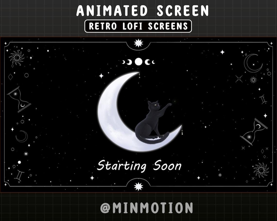 FULL ANIMATED Black Cat Twitch Stream Package/ Celestial Night - Etsy