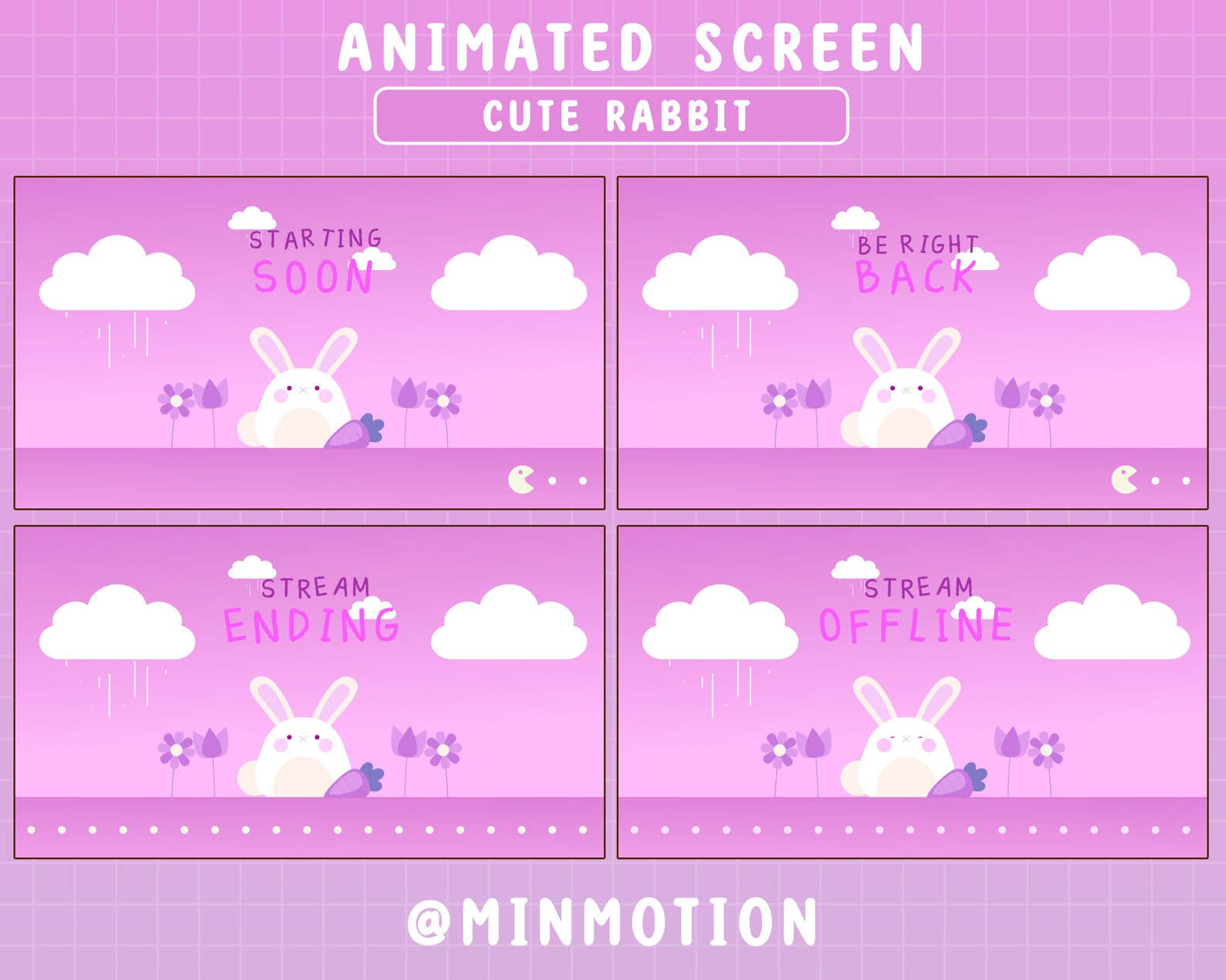 ANIMATED Cute Bunny Twitch Overlay Full Stream Package / Rabbit Screen ...