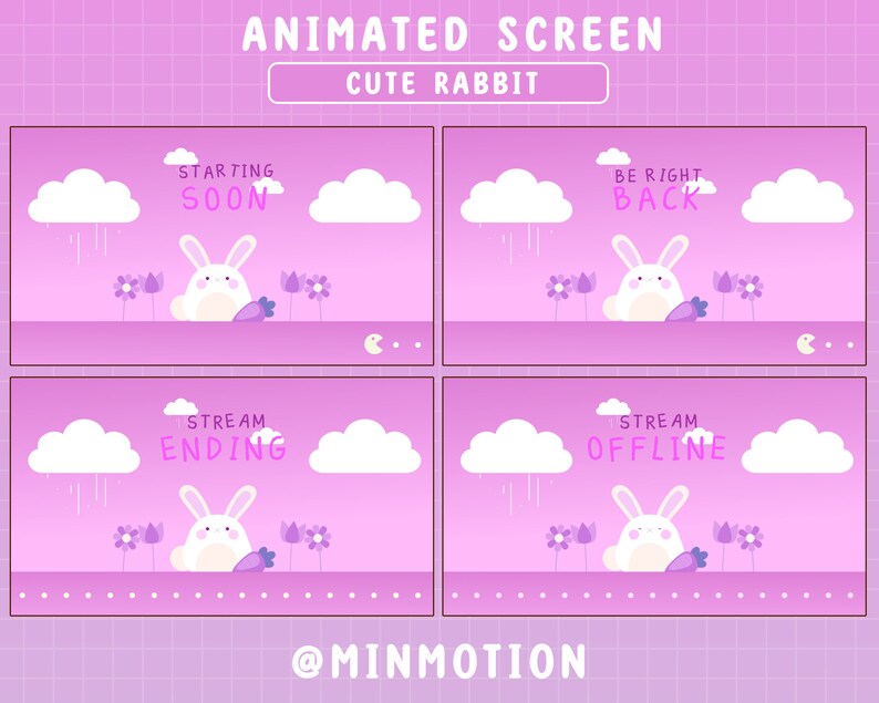 ANIMATED Cute Bunny Twitch Overlay Full Stream Package / Rabbit Screen ...