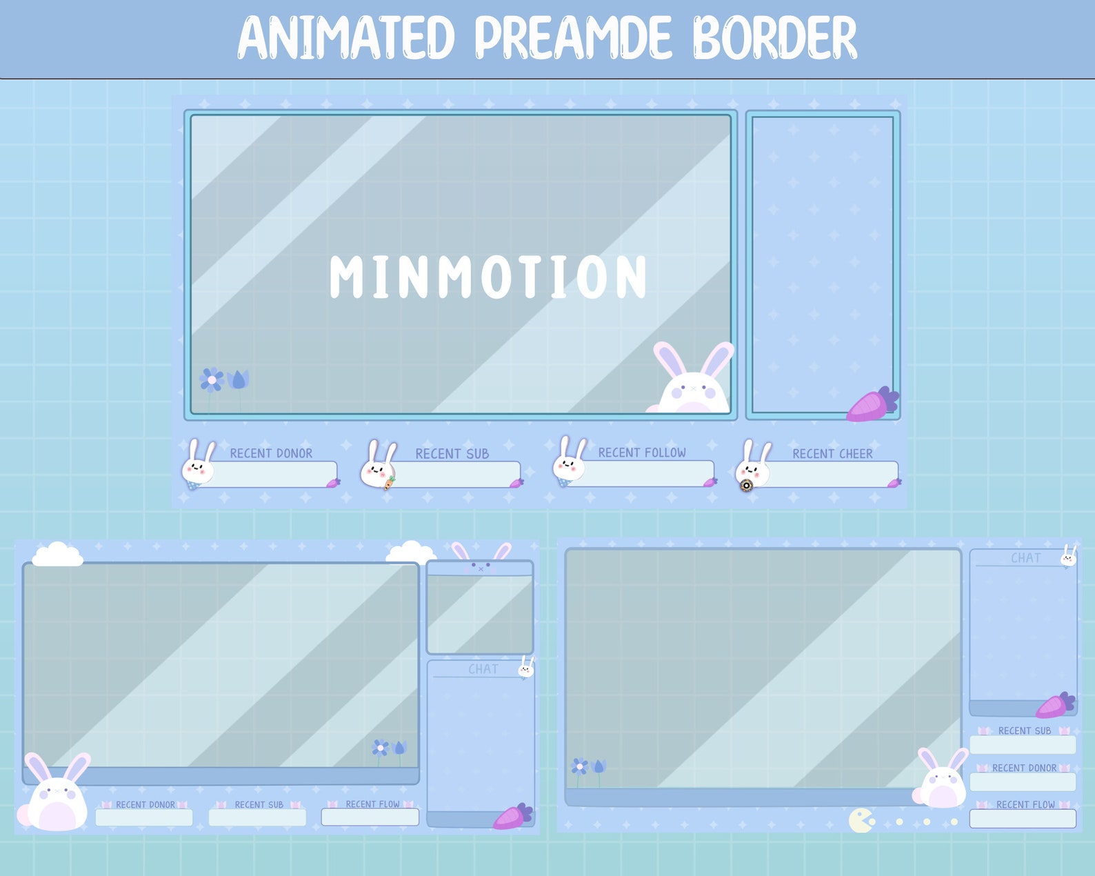 FULL ANIMATED Cute Rabbit Twitch Overlay Stream Package / Rabbit Screen ...