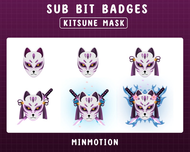 Purple Kitsune Mask Sub Bit Badges / Fox Twitch Badges / - Etsy