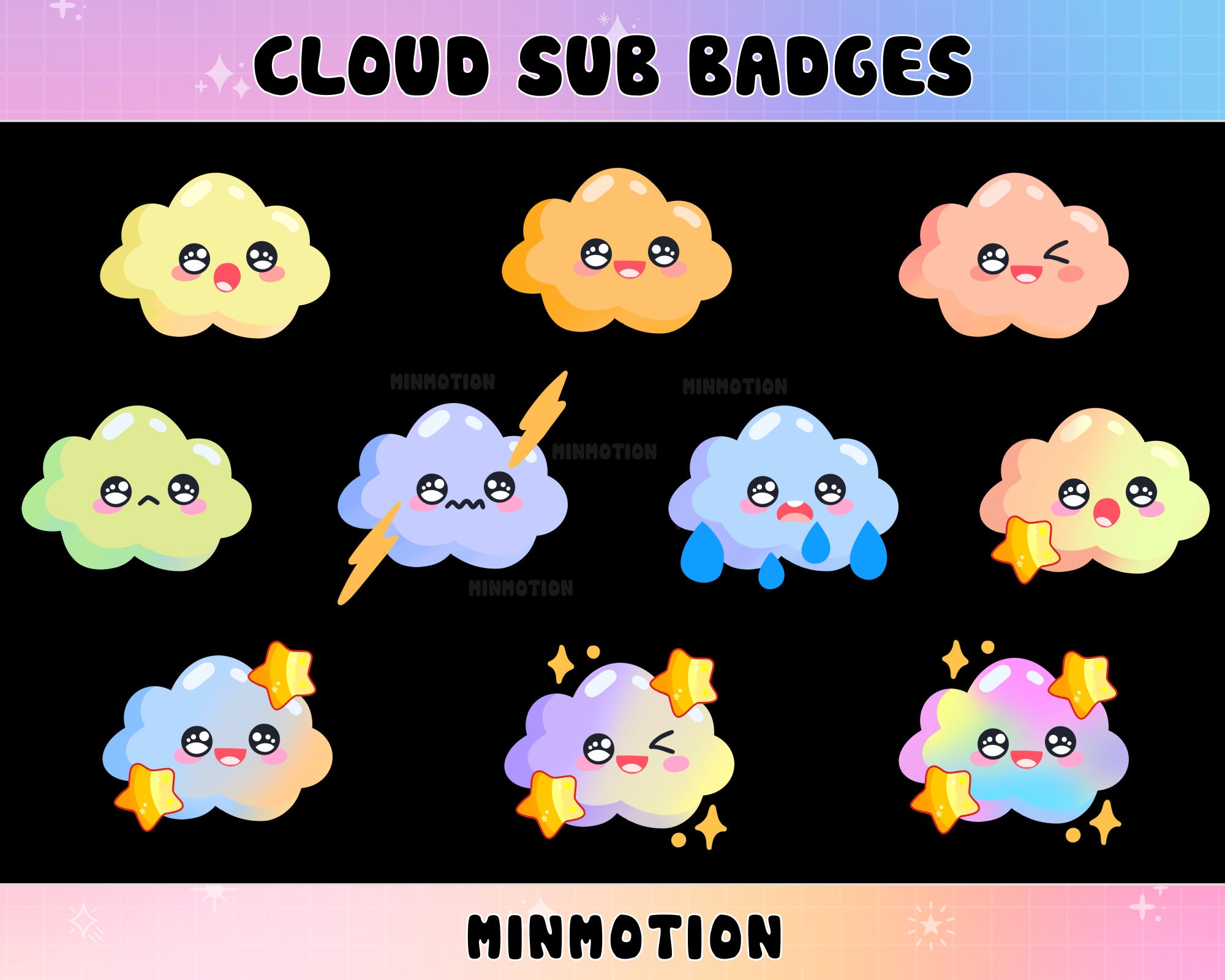 Cute Cloudy Sub Badges / Twitch Sub / Streamer Graphics / Star Bit ...
