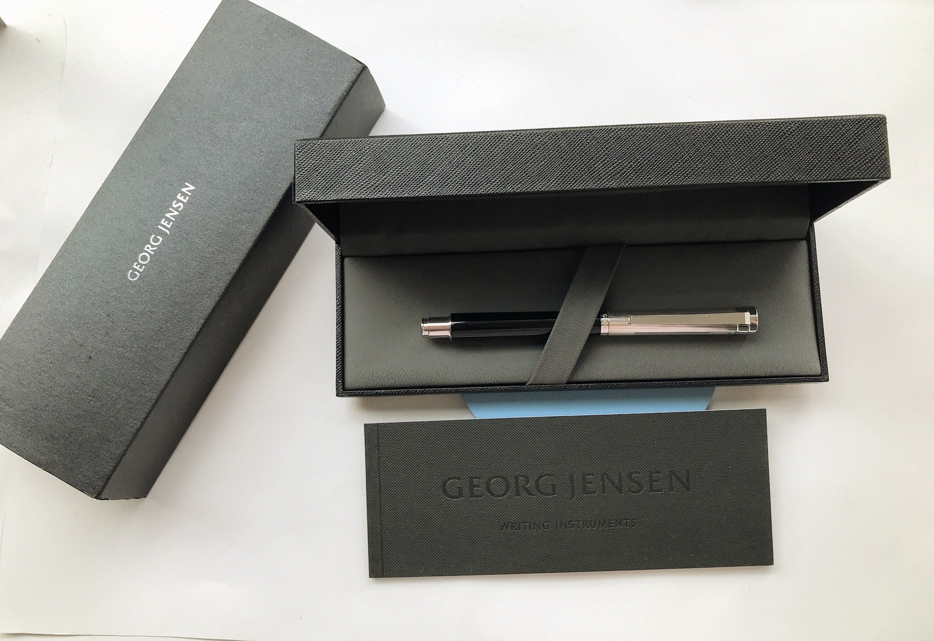 GEORG JENSEN Silver Black Ballpoint Pen Artisan NEW With Original Box ...
