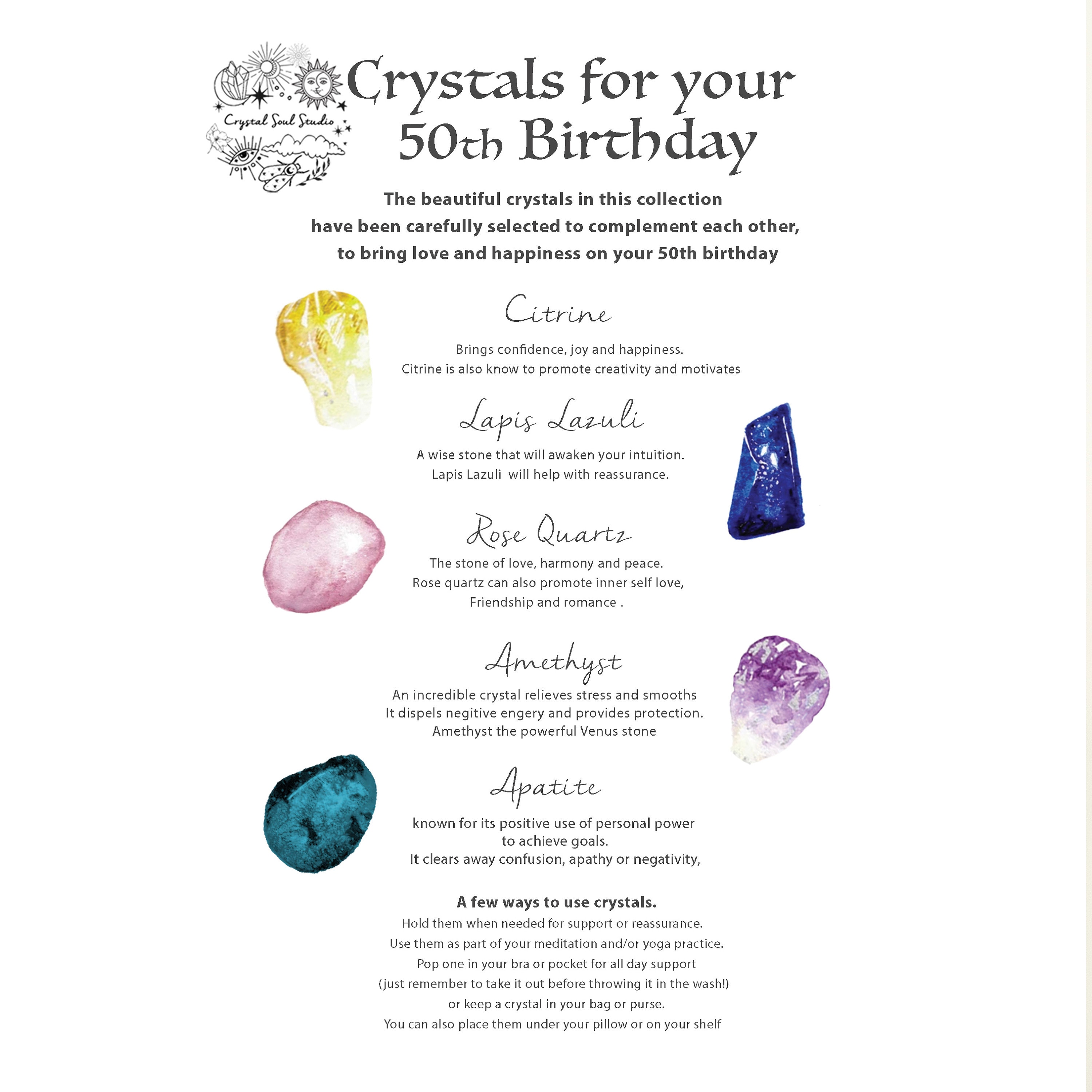 Crystals for 50th Birthday 50th Birthday Crystal Set Reiki. | Etsy UK